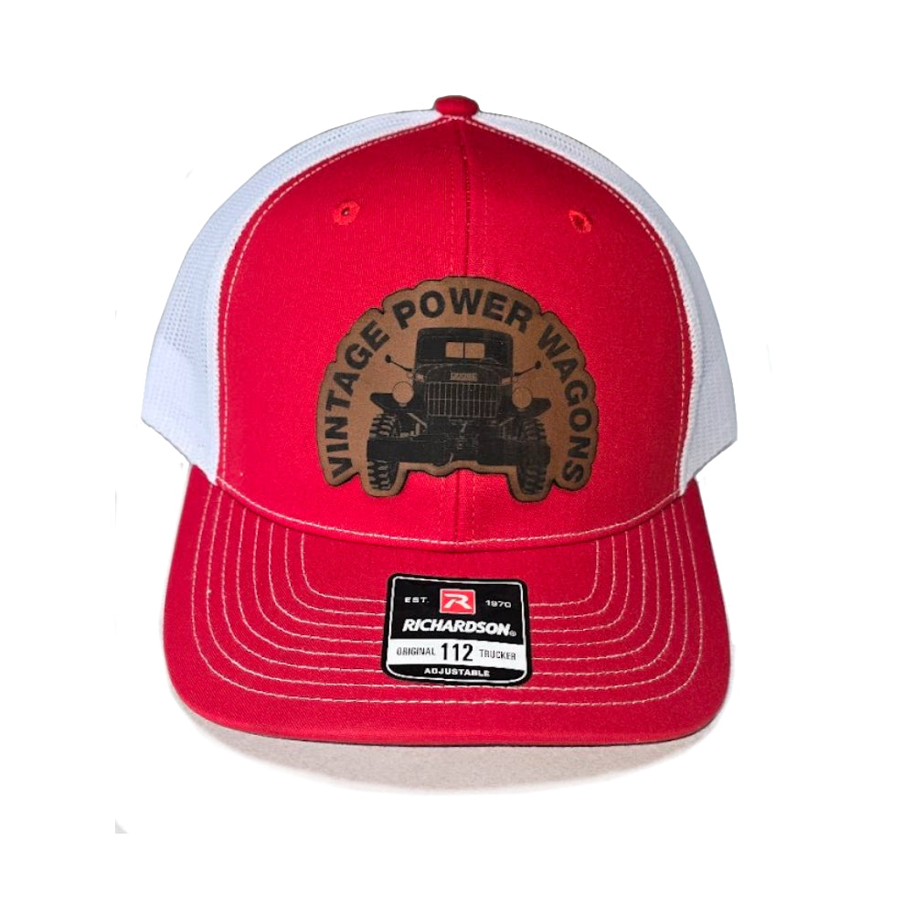 New VPW Logo Candy Apple & White Hat with Brown Leather Patch - Adjust ...