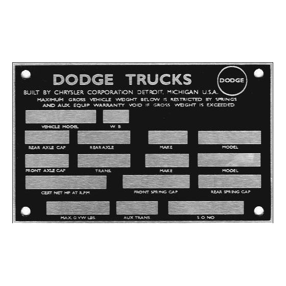 Data Plate #43 - 1958-67 Civilian Truck Main I.D. Plate – Vintage Power ...