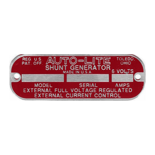 Data Plate #45 - WWII Red 6 Volt Auto-Lite Generator – Vintage Power Wagons